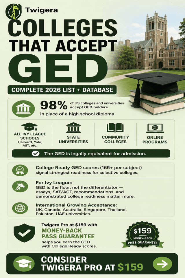 Colleges That Accept GED 2026: Full List + Ivy League · Twigera